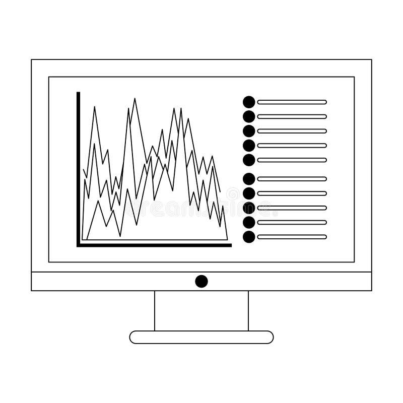 Business Statistics Graph on Computer Screen Black and White Stock ...