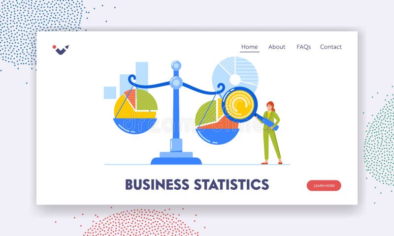 Business Statistics Landing Page Template. Tiny Character Analyzing ...
