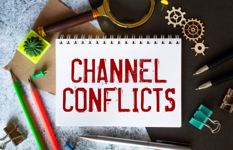 Business Still Life. Text Channel Conflicts on White Paper Stock Photo ...