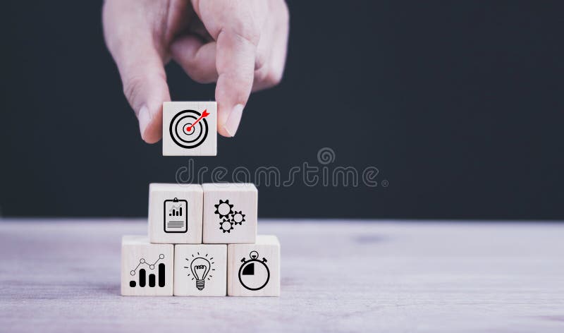 Business Strategy, Action Plan, Goal and Target, Hand Stack Woods Block ...