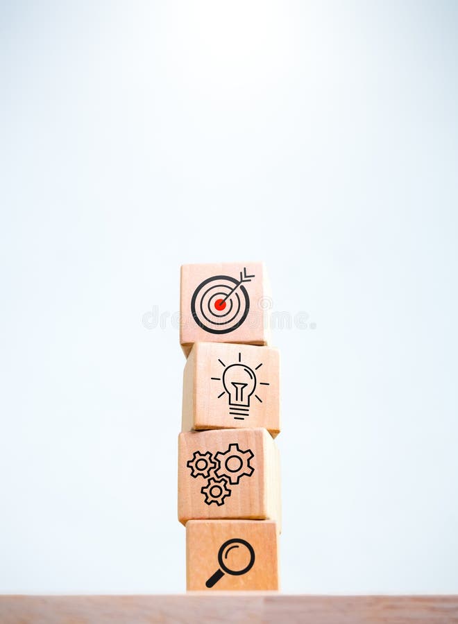 Business Action, Plan and Goal, Text and Icons on Small Grey, Beige and ...