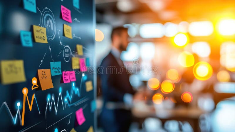 Business Strategy Board with Colorful Notes and Graphs, Showcasing ...