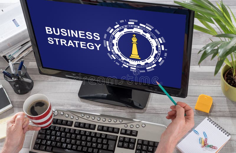 Business Strategy Concept on a Computer Stock Photo - Image of ...