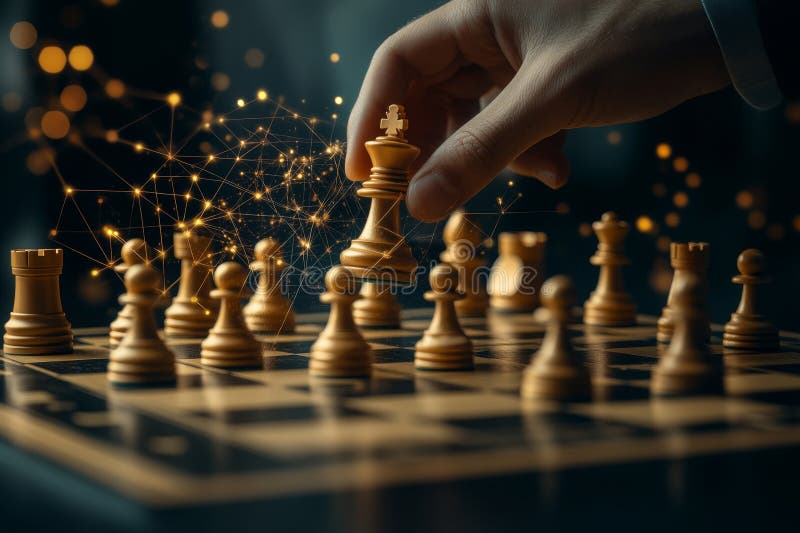 Business Strategy Concept. Hand Placing King Chess Figure on Board with ...