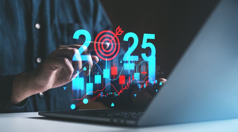 2025 Business Strategy Concept with a Man Analyzing Digital Financial ...