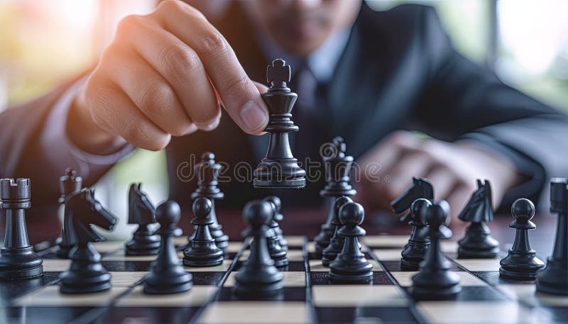 Business Strategy Concept. Business Man Playing Chess Game Stock ...