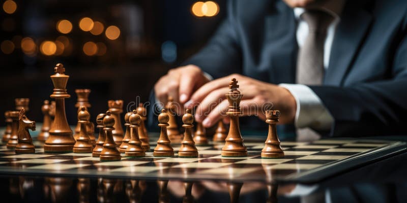 Business Strategy Concept. Business Man Playing Chess Game To ...