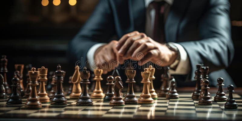 Business Strategy Concept. Business Man Playing Chess Game To ...