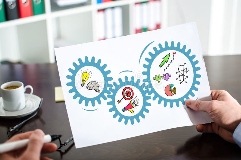 Business Strategy Concept on a Paper Stock Photo - Image of cogwheel ...