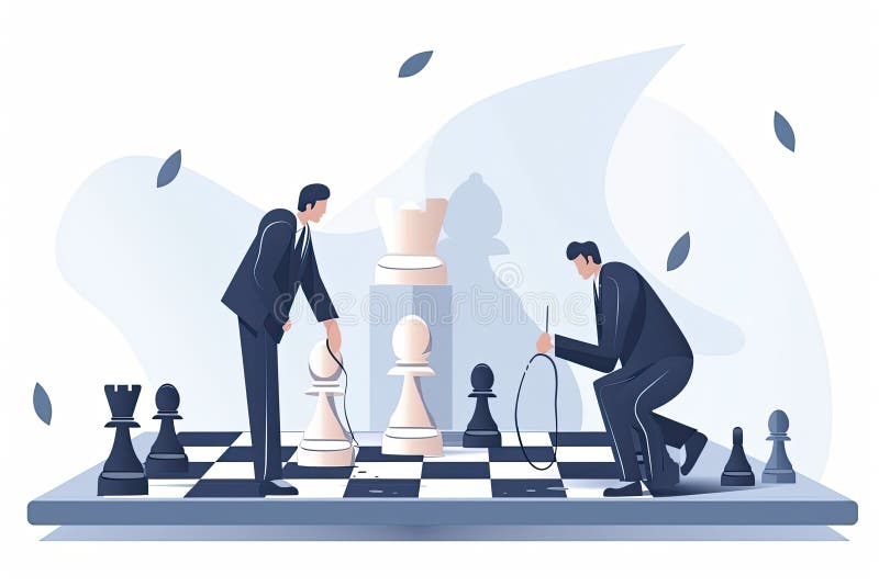 Business Strategy Concept. Two Characters Moving Chess Pieces Stock ...