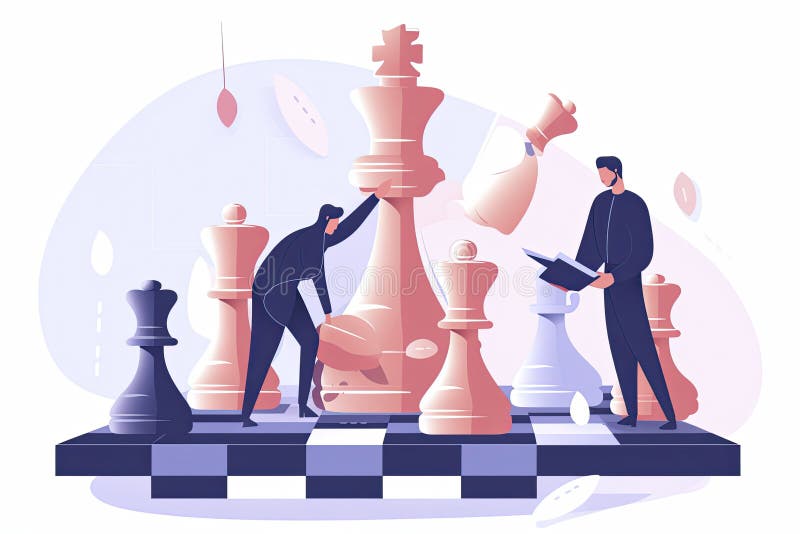 Business Strategy Concept. Two Characters Moving Chess Pieces Stock ...