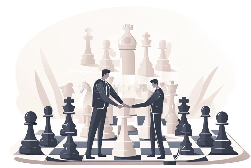 Business Strategy Concept. Two Characters Moving Chess Pieces Stock ...