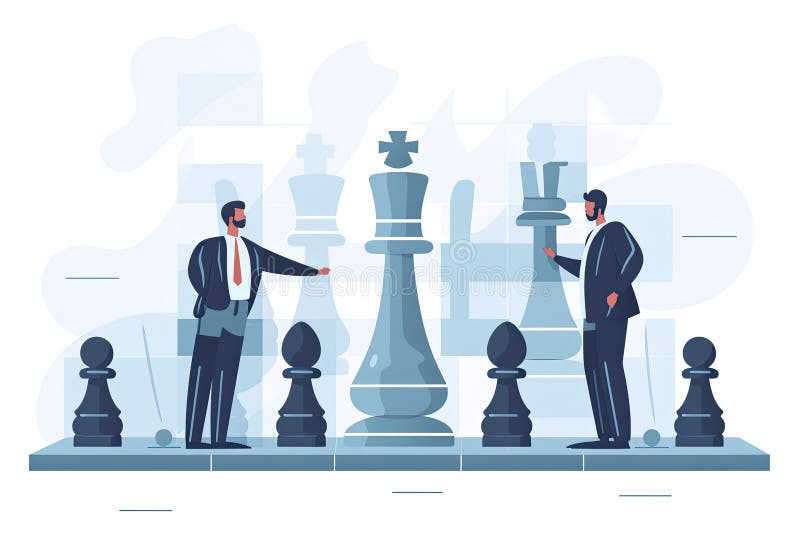 Business Strategy Concept. Two Characters Moving Chess Pieces Stock ...