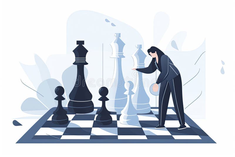 Business Strategy Concept. Two Characters Moving Chess Pieces Stock ...