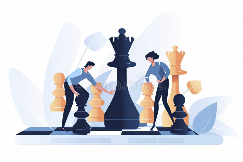 Business Strategy Concept. Two Characters Moving Chess Pieces Stock ...