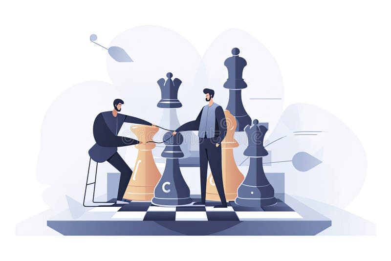 Business Strategy Concept. Two Characters Moving Chess Pieces Stock ...