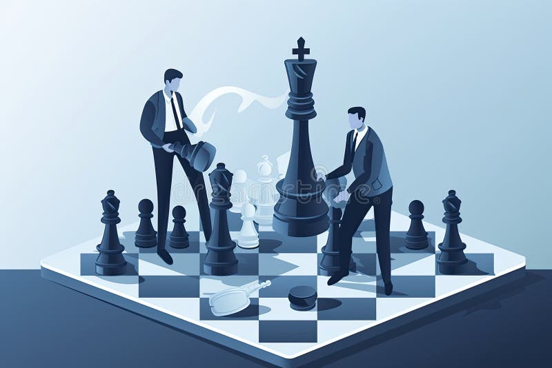 Business Strategy Concept. Two Characters Moving Chess Pieces Stock ...