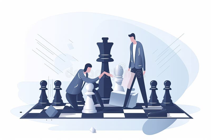 Business Strategy Concept. Two Characters Moving Chess Pieces Stock ...