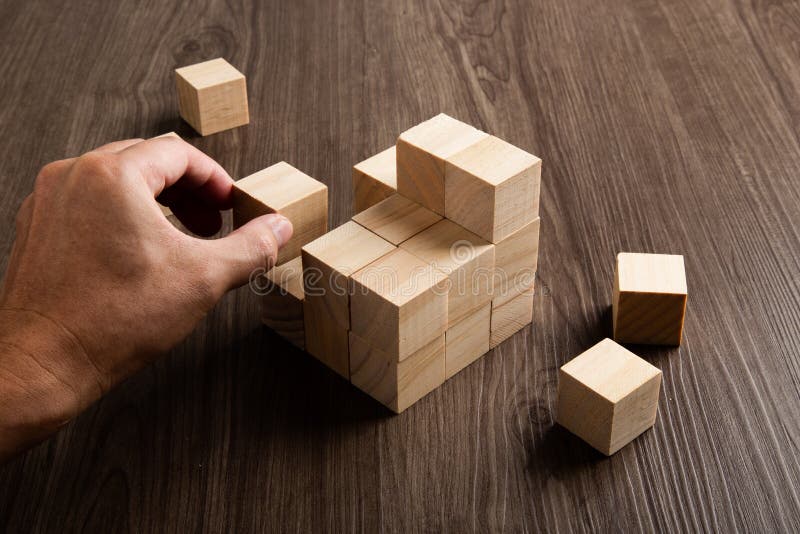 Business Strategy Conceptual Idea. Human Hand Builds Stack of Wooden ...