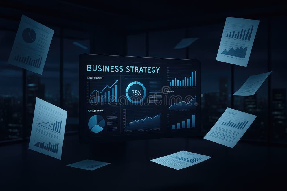 Business Strategy Data Analysis Charts Graphs Night Office Stock ...