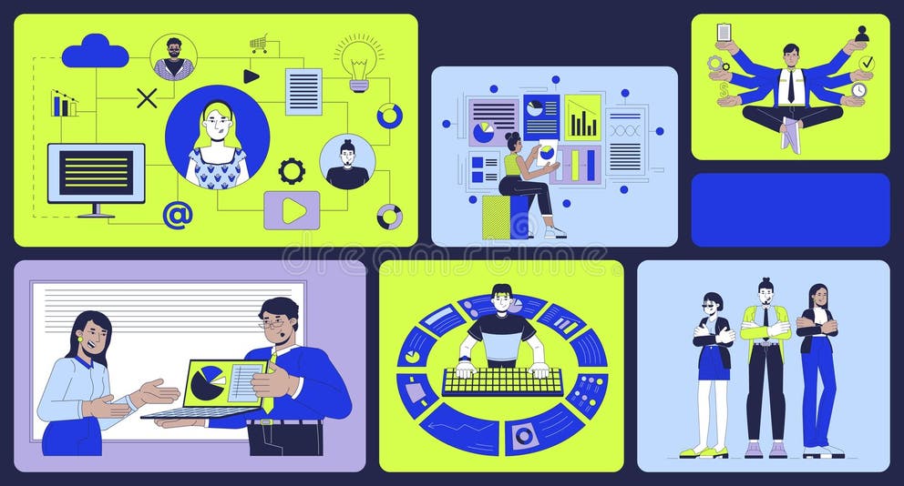 Business Strategy and Digital Analytics Bento Grid Illustration Set Stock Vector - Illustration ...