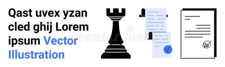 Business Strategy Elements Chess Rook, Documents, and Text with Blue ...