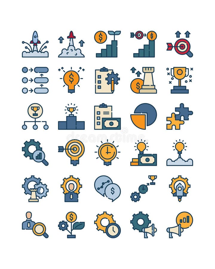 Business Strategy Filled Outline Icon Set Stock Vector - Illustration ...