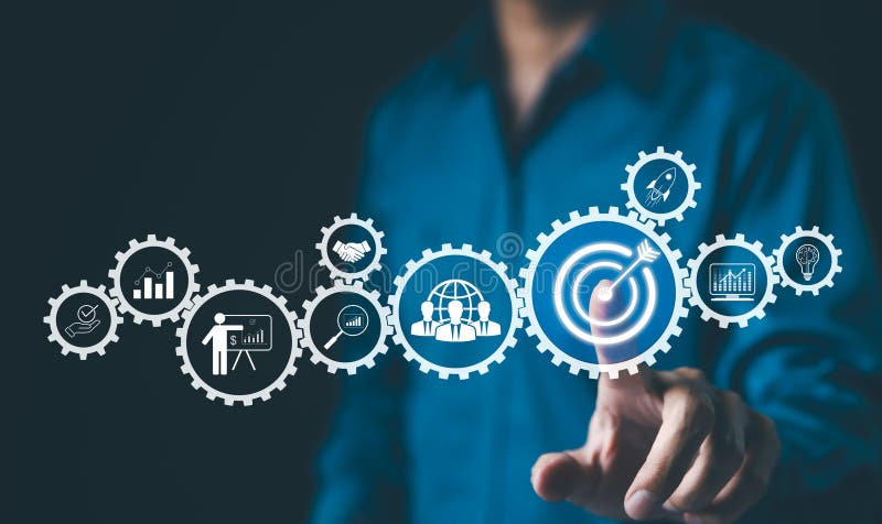 Business Strategy and Goals Concept Visualization. Businessman with the ...