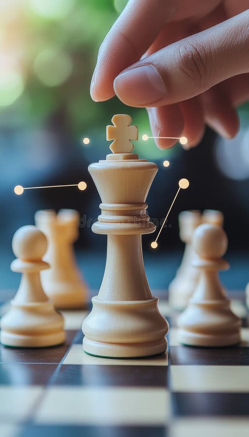 Business Strategy, Hand Positioning Chess King on Board, Network ...