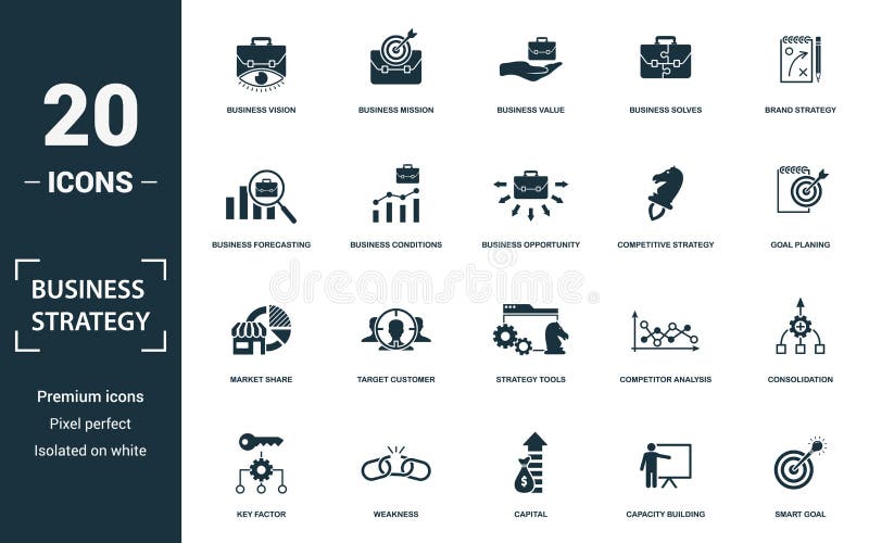 Business Strategy Icon Set. Monochrome Sign Collection with Business ...
