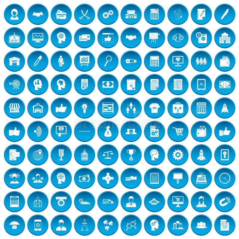 100 Business Strategy Icons Set Blue Stock Vector - Illustration of ...