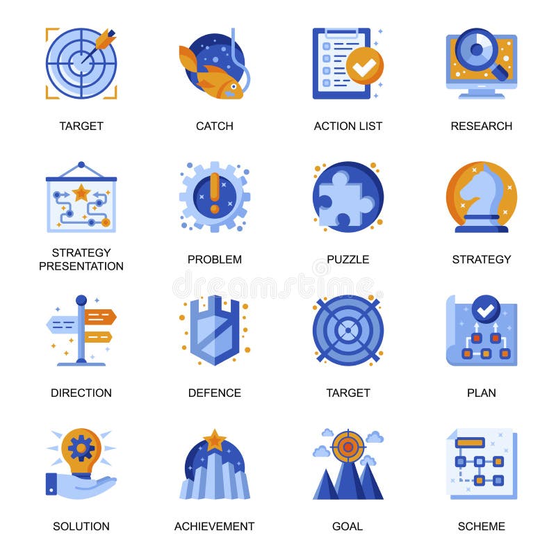 Business Strategy Icons Set in Flat Style. Stock Vector - Illustration ...