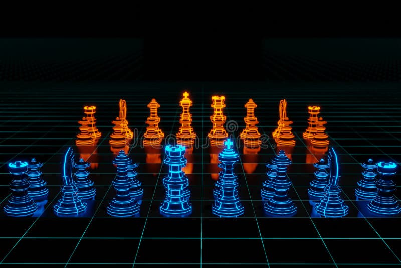 Business Strategy Ideas Futuristic Glowing Neon Chess Board Game 3D ...