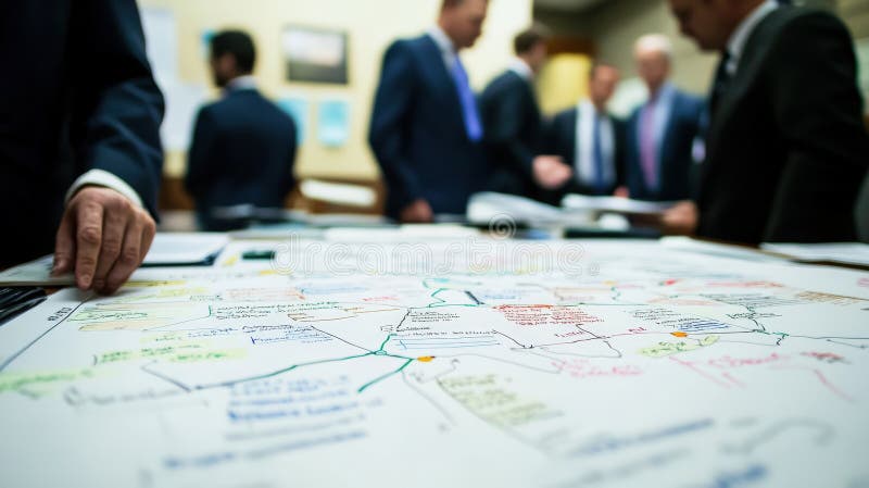 Business Strategy Map with Handwritten Notes and Decision Tree Diagram ...