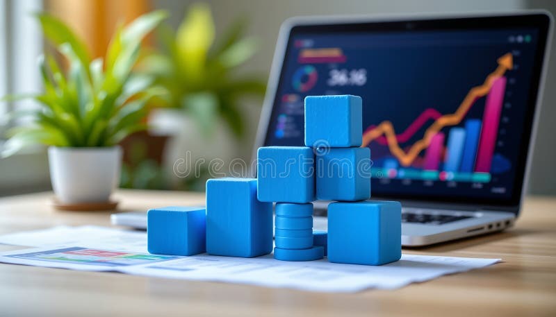 Business Strategy for Marketing and Management Stacked Blue Blocks ...