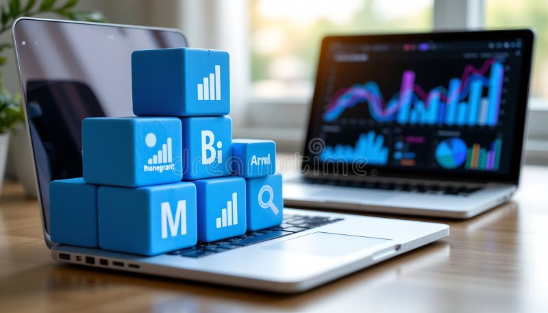 Business Strategy for Marketing and Management Stacked Blue Blocks ...
