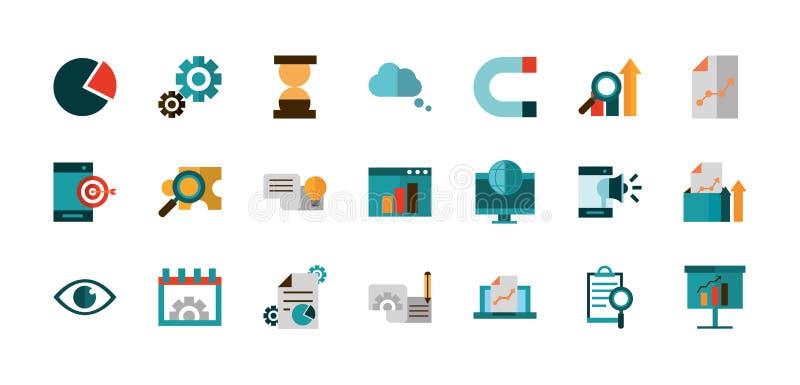 Business Strategy Network Icons Set Stock Vector - Illustration of ...