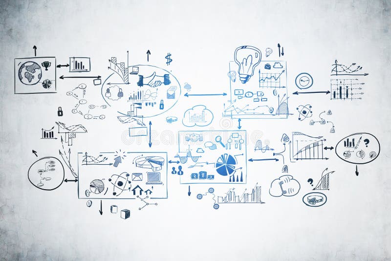 Business Strategy and Planning Mind Map Drawn on Concrete Wall Stock ...