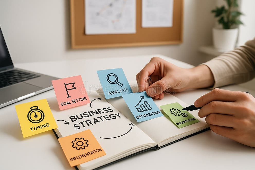 Business Strategy Planning with Sticky Notes Showing Steps Like Goal ...