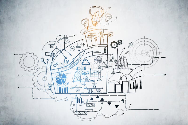 Business Strategy Sketch on Concrete Wall Stock Image - Image of ...