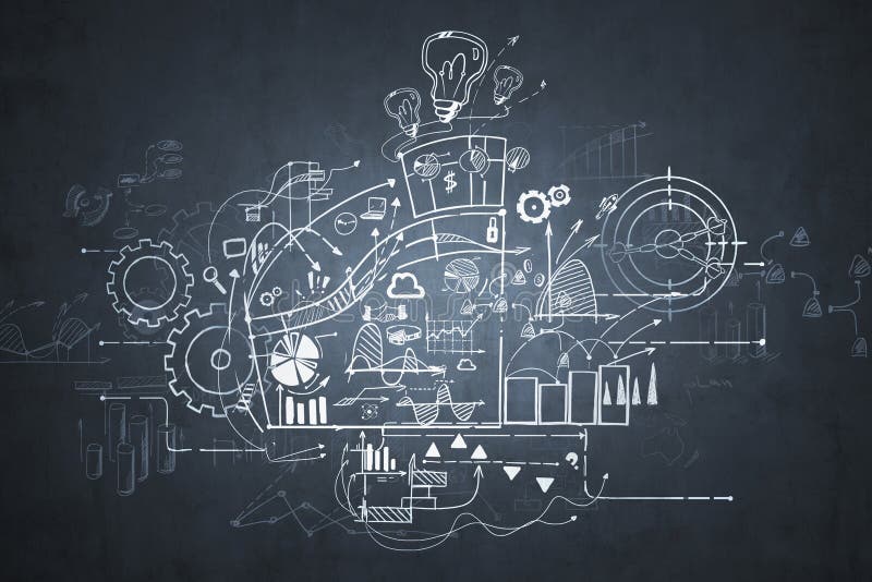 Business Strategy Sketch Drawn on Blackboard Stock Photo - Image of ...