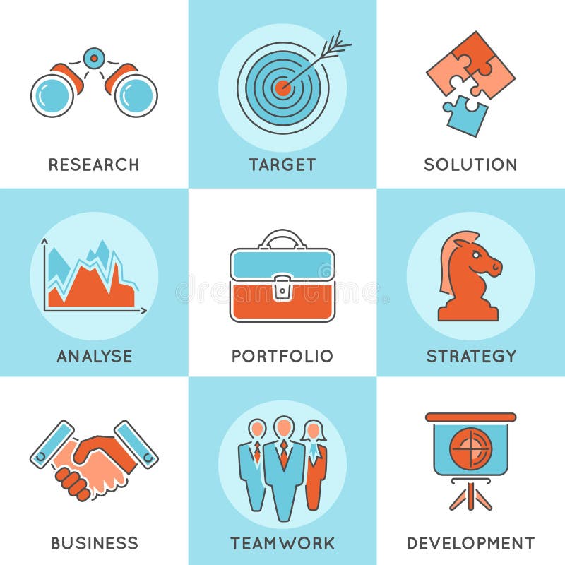 Business Strategy Thin Lines Color Web Icon Set Stock Vector ...