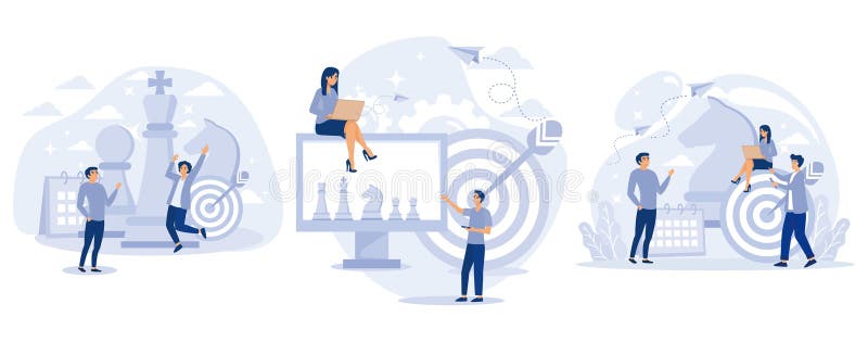 Business Strategy. Tiny People Work To Data Analysis, Strategy Planning ...