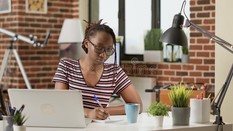 Business Student Taking Notes at Online Class Lesson on Laptop Stock ...