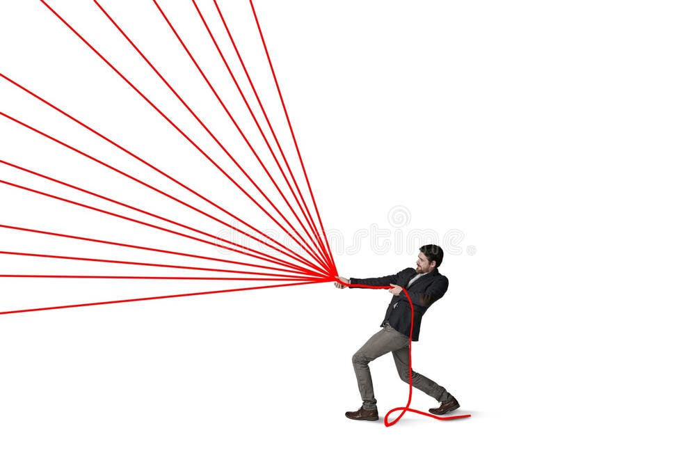 Business, Studio and Man Pulling Strings with Project Management ...