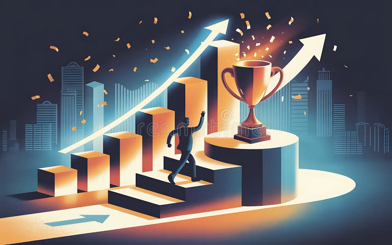 Successful Business Growth Businessman Celebrates Success on Steps To ...