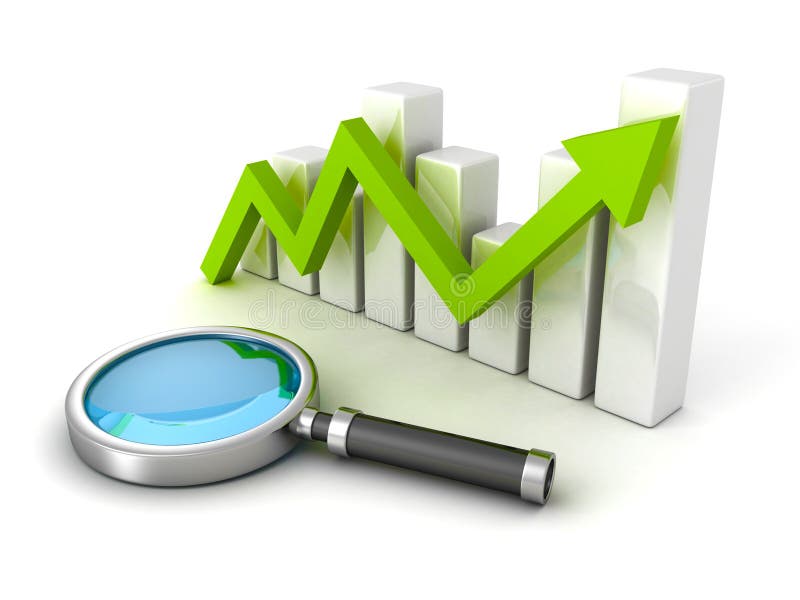 Business Success Bar Graph with Magnifying Glass Stock Illustration ...
