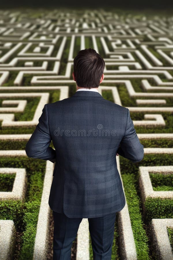 Business Success Challenge, Businessman in Suit Contemplating Path ...
