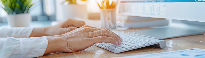 Business Success Concept, Two Hands Typing Efficiently on a Backlit ...