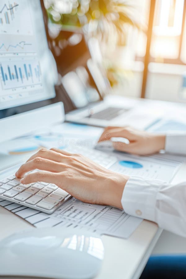 Business Success Concept, Two Hands Typing Efficiently on a Backlit ...